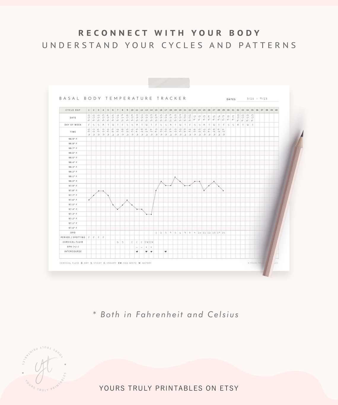 Printable Basal Body Temperature Chart PDF BBT Chart in - Etsy