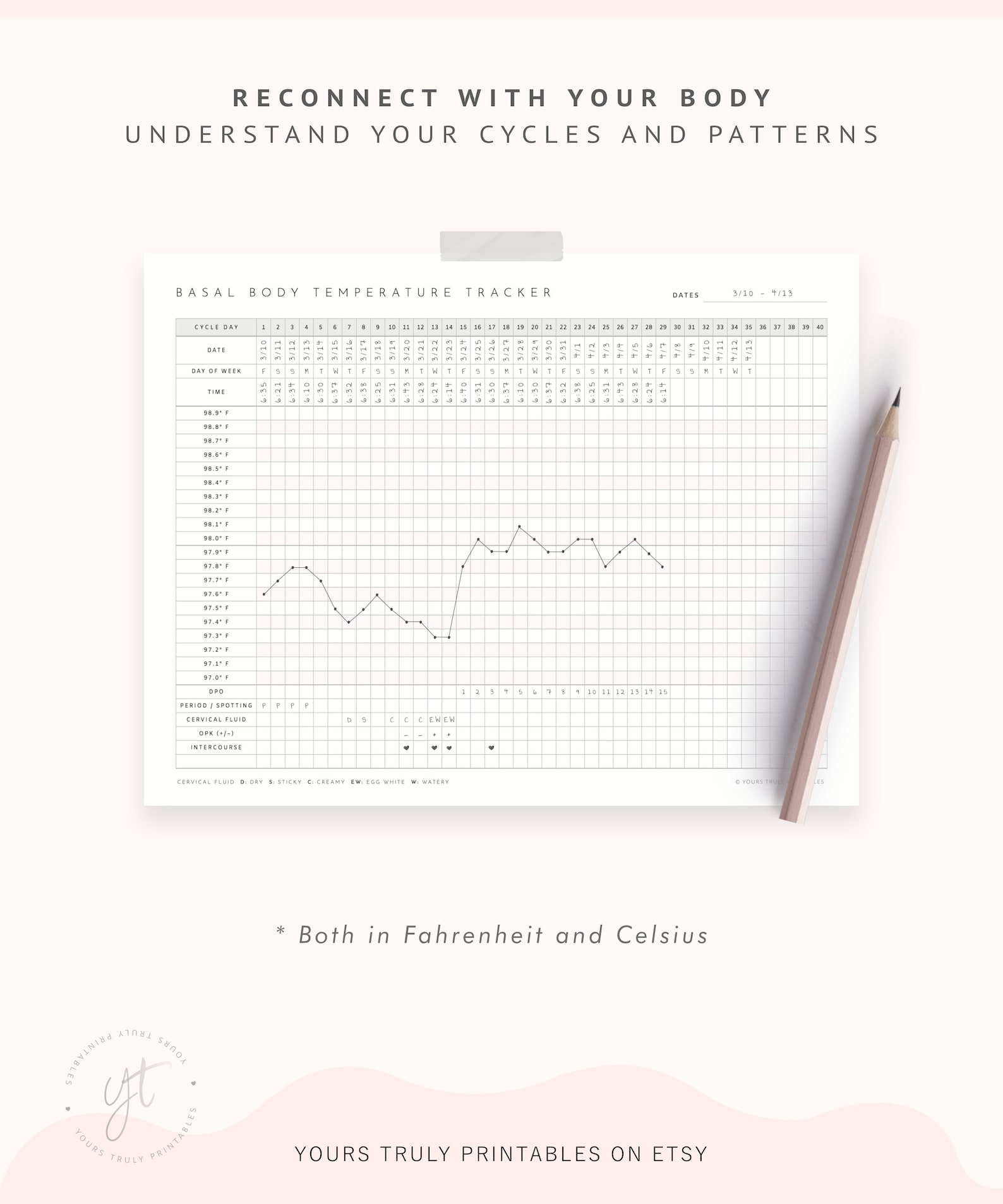 Printable Basal Body Temperature Chart PDF BBT Chart in - Etsy