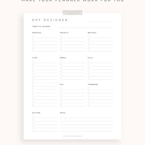 Editable Daily Work Planner Printable, Fillable Work Day Planner ...