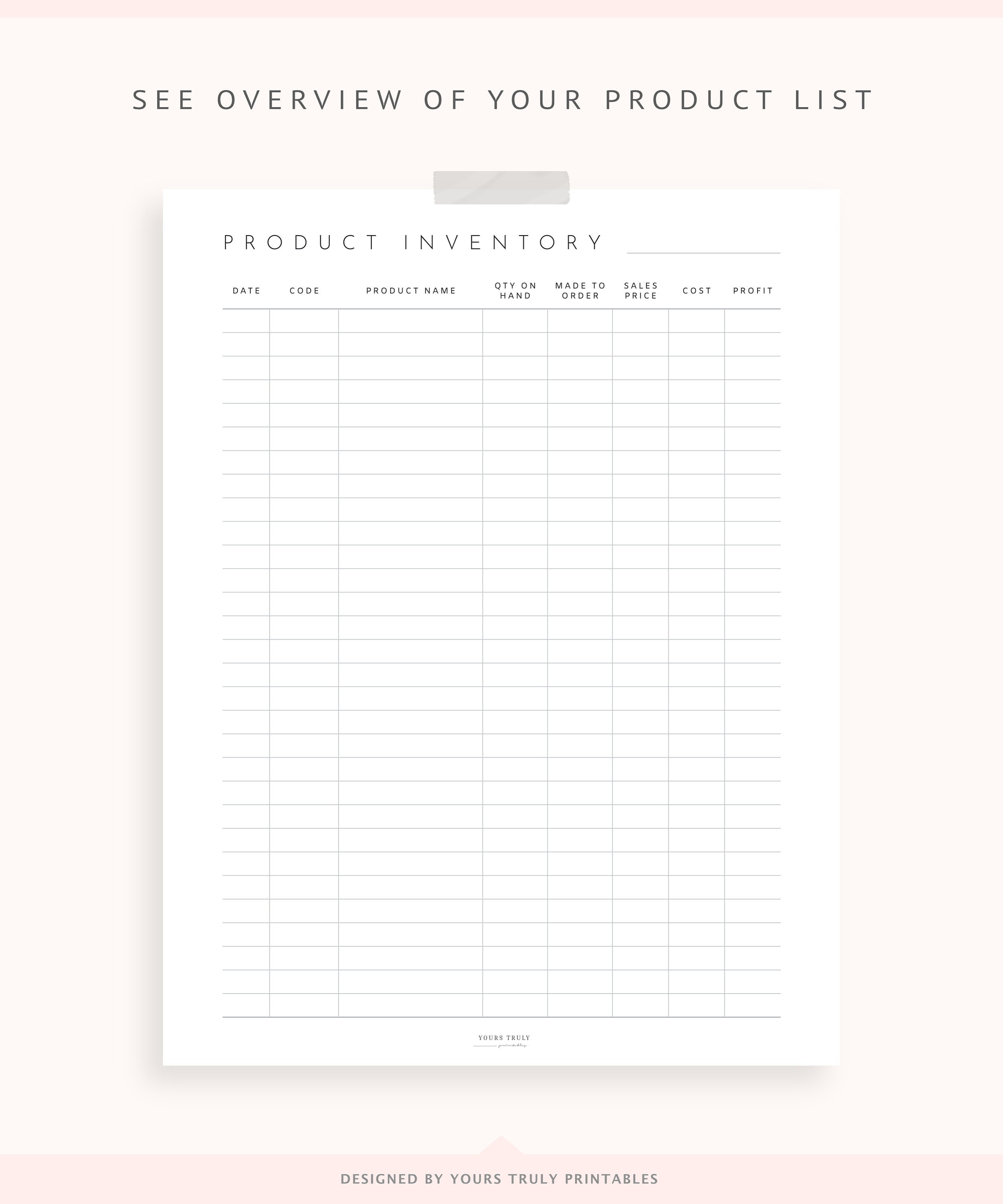 Editable Product Inventory List, Printable Inventory Tracker Template ...