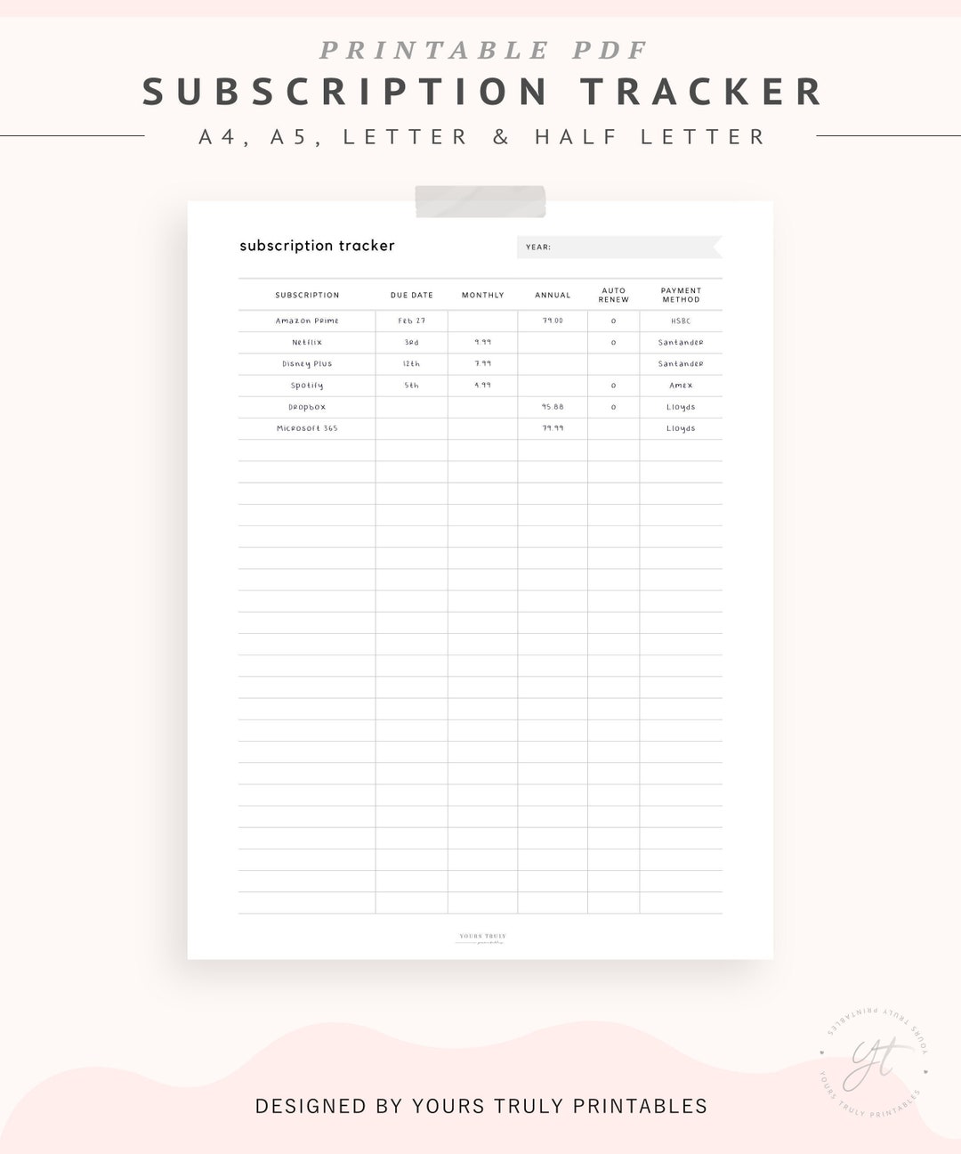 Subscription Tracker Printable – Monthly Expense Tracker, Yearly ...