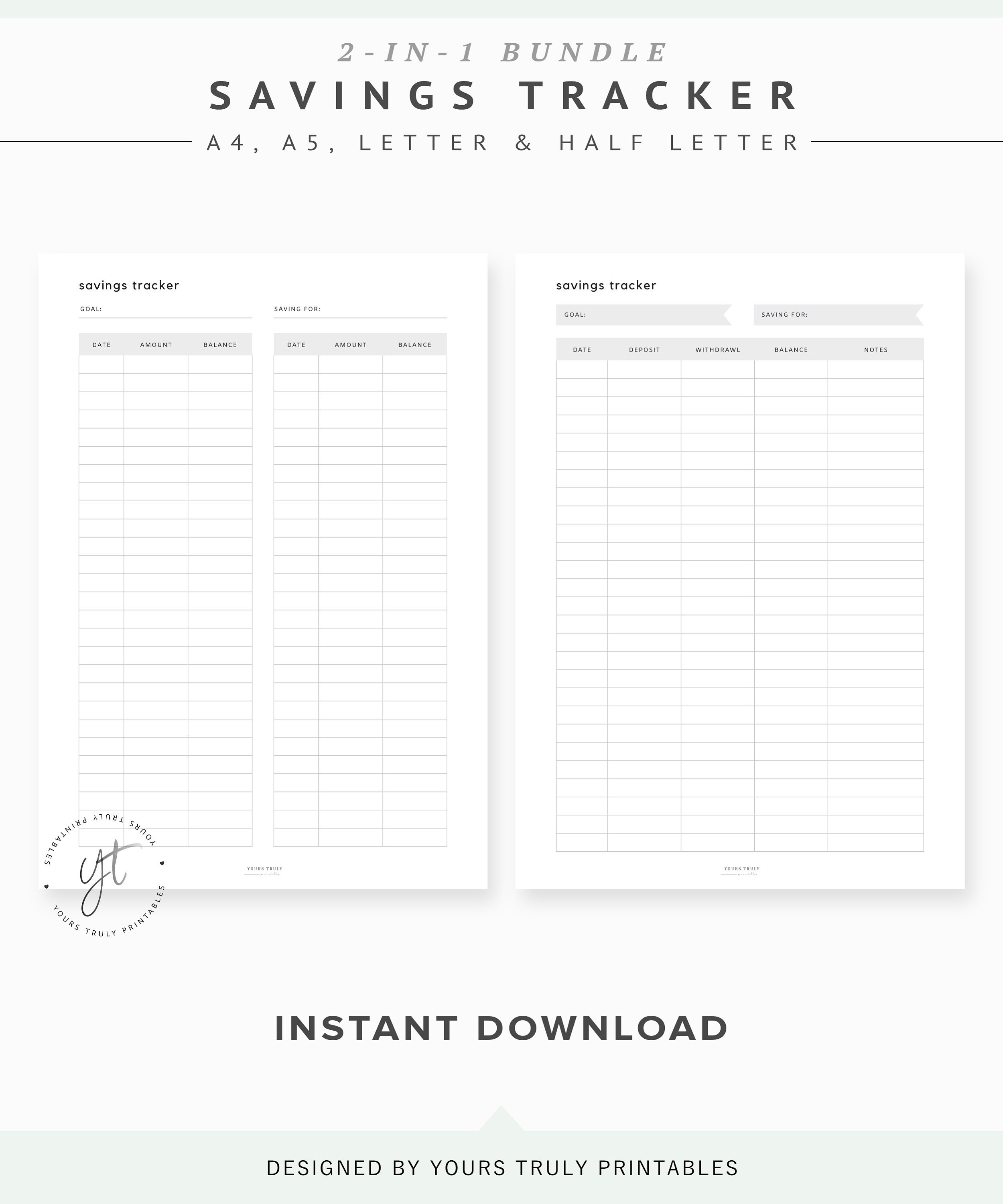 Savings Tracker Printable PDF Savings Goal Planner Money | Etsy