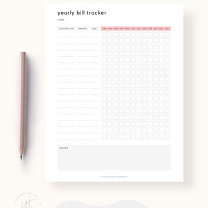 Yearly Printable Bill Pay Checklist, Monthly Bill Payment Log, Bill ...