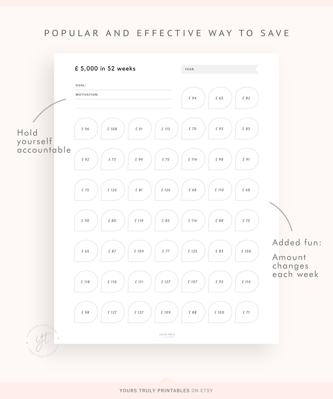 5000 Money Saving Challenge Chart Save 5K Dollars in a Year | Etsy