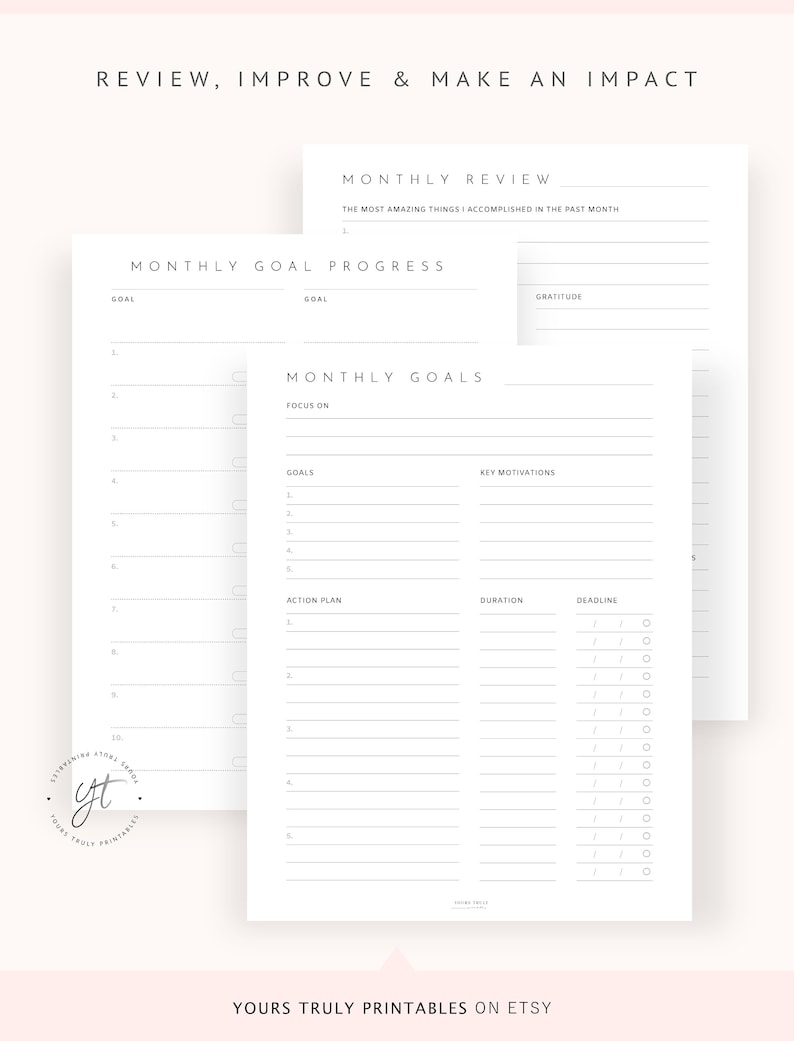 Monthly Goals Template, Monthly Goal Progress Tracker, Simple Goal ...