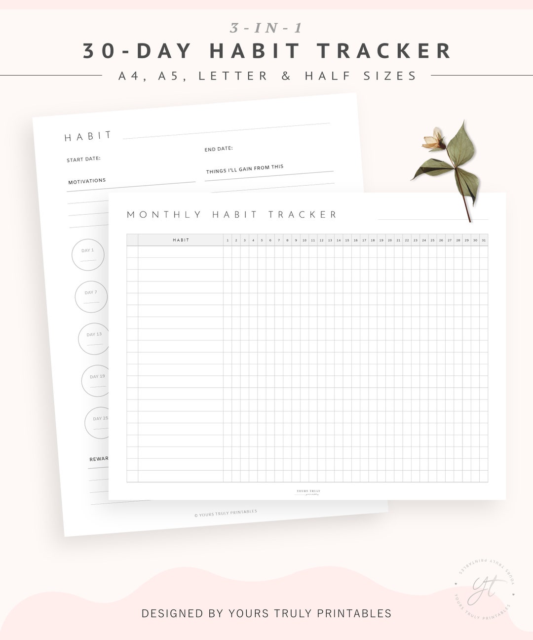 Habit Tracker Printable, Monthly Habits, 30 Day Habit Challenge, Goal ...