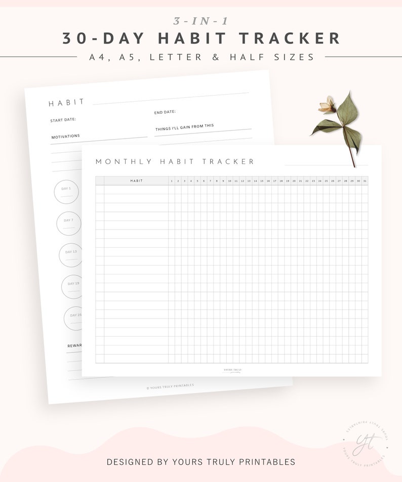 Habit Tracker Printable Monthly Habits 30 Day Habit | Etsy UK