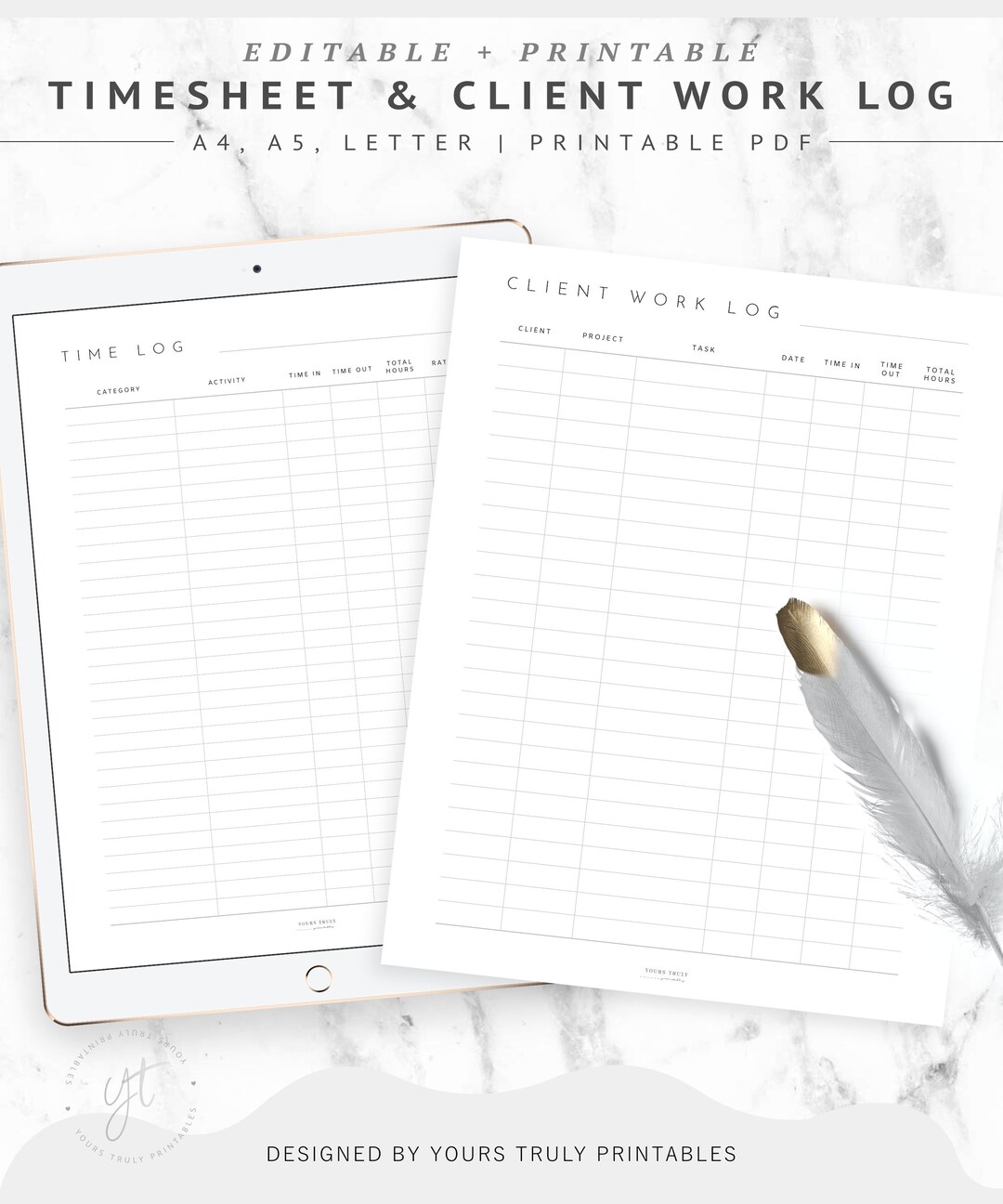 Timesheet Printable Template, Daily Time Log, Working Hours Log, Daily ...