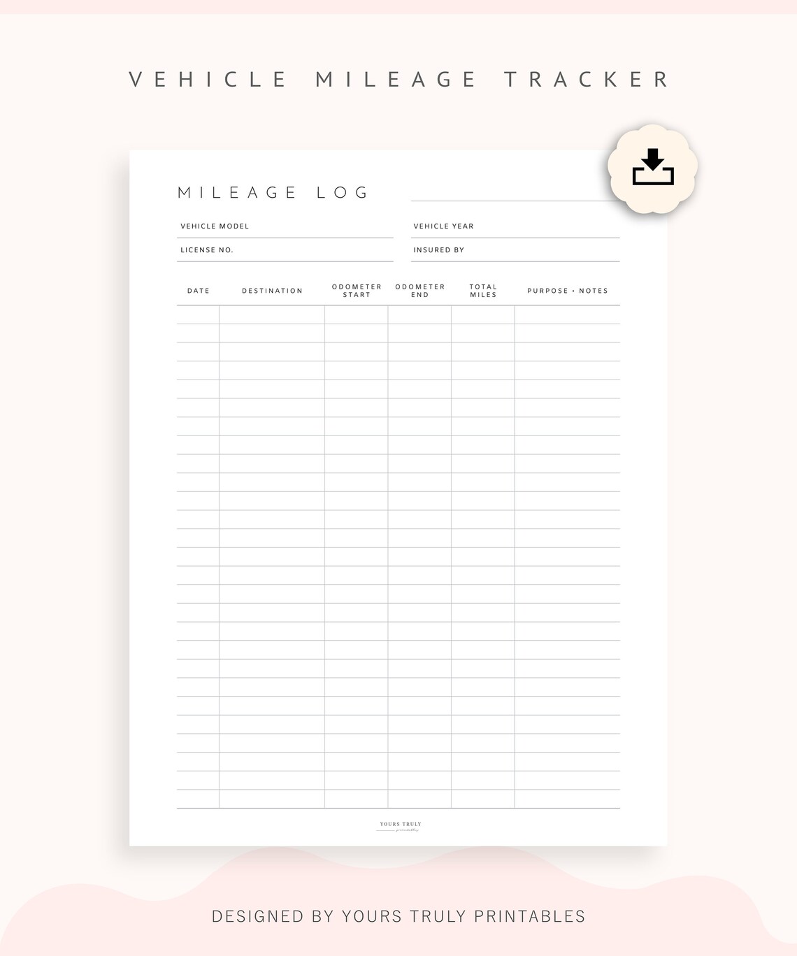 Fillable Mileage Log Template, Simple Mileage Tracker Printable ...