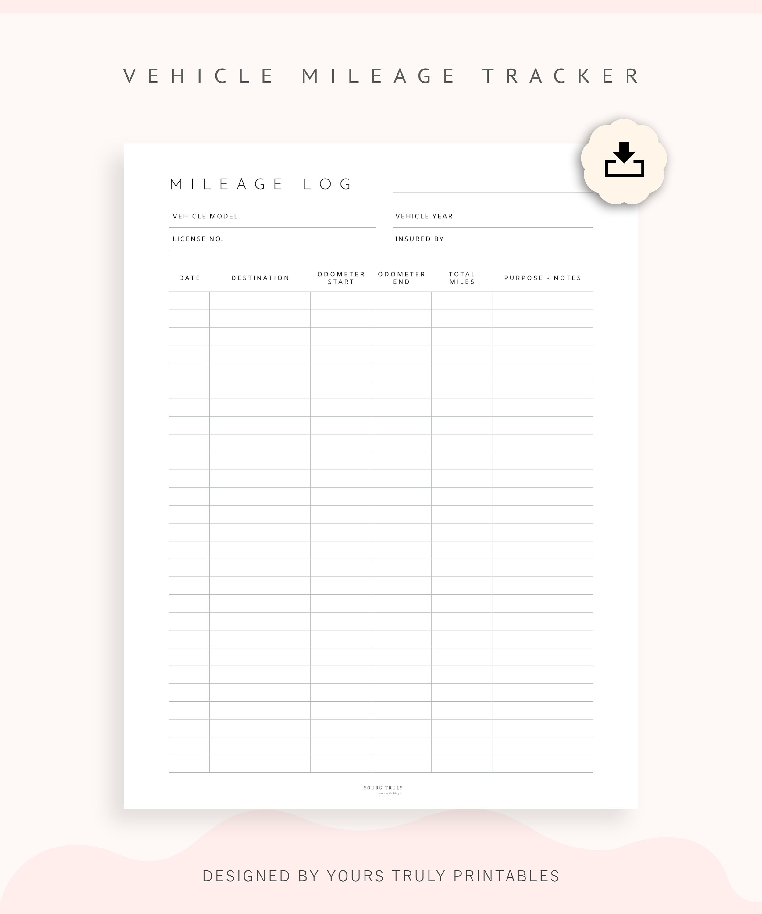 Fillable Mileage Log Template, Simple Mileage Tracker Printable ...