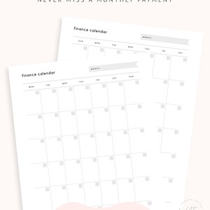 Bill Payment Calendar Printable, Financial Calendar, Bill Pay Schedule ...