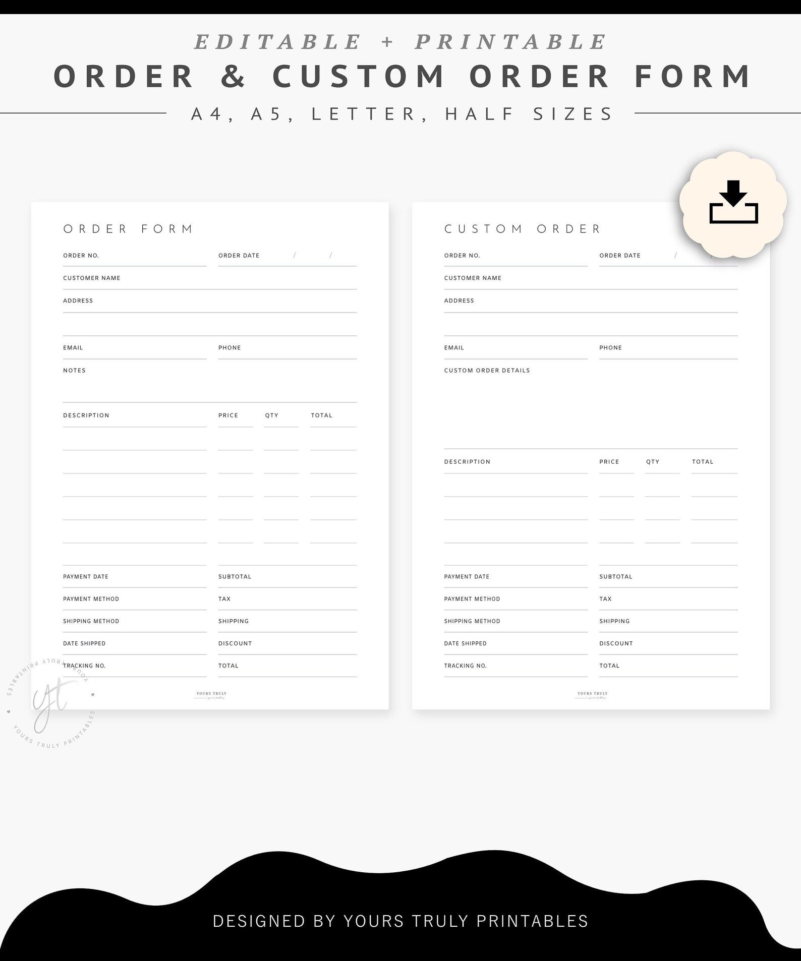 Editable Order Form Custom Order Sheet Template Printable - Etsy UK