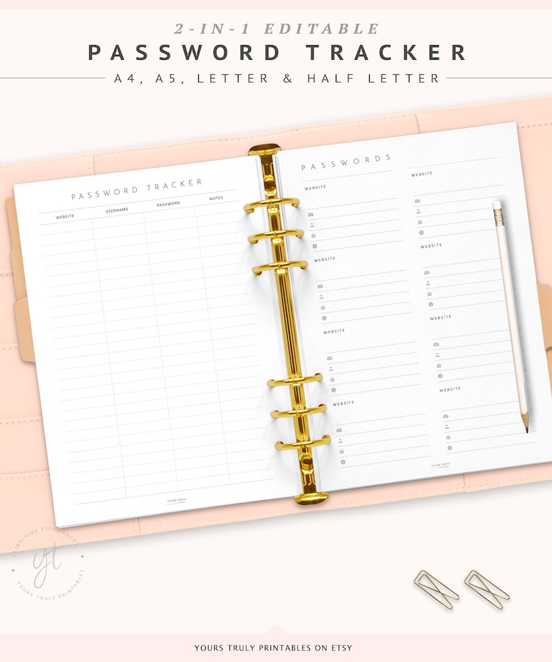 Editable Password Tracker, Password Keeper Printable, Password ...