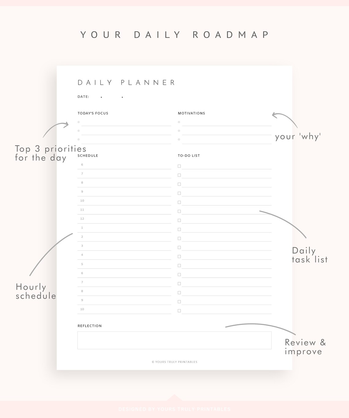 Daily Planner Printable, to Do List Template, Hourly Schedule PDF, Day ...