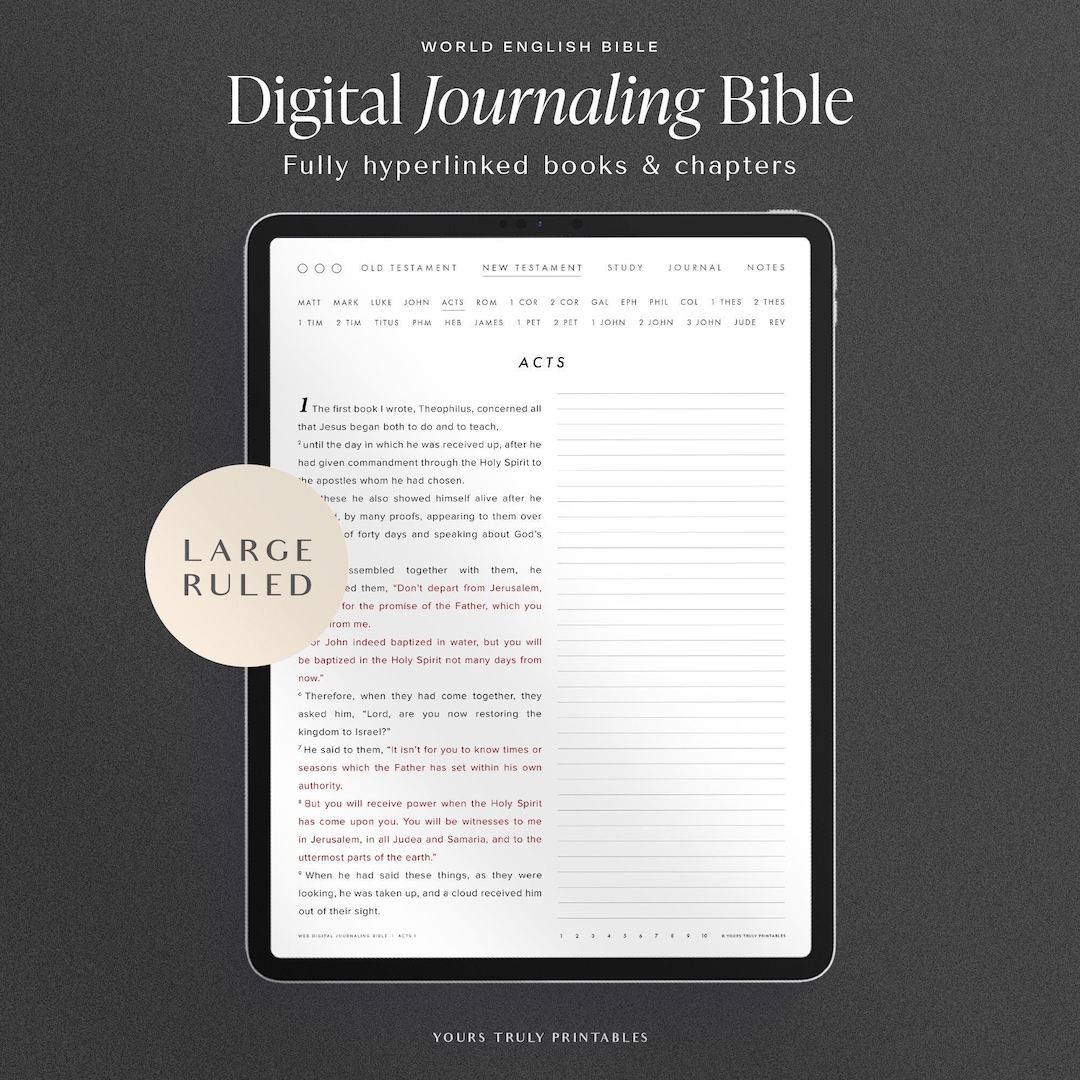 Digital Journaling Bible WEB Large Font Ruled Portrait Monochrome ...