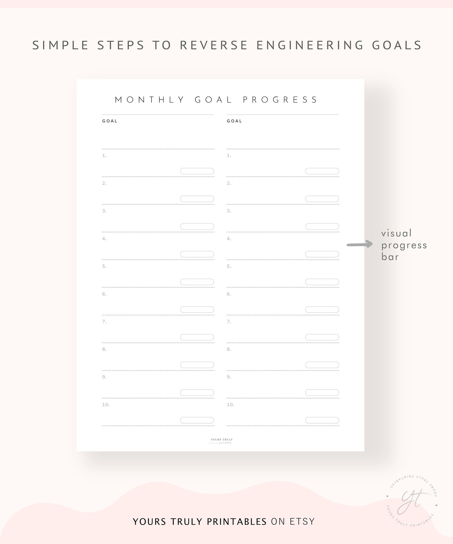 Monthly Goals Template, Monthly Goal Progress Tracker, Simple Goal ...