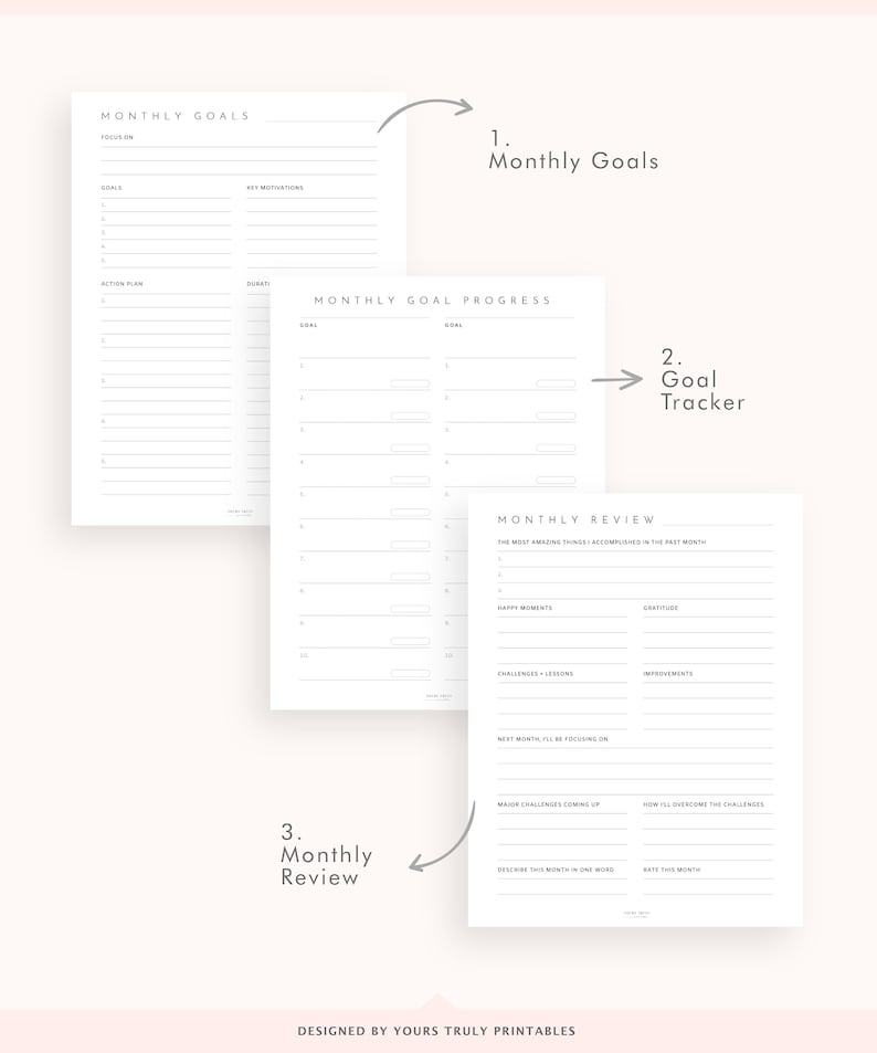Monthly Goals Template Monthly Goal Progress Tracker Simple - Etsy UK