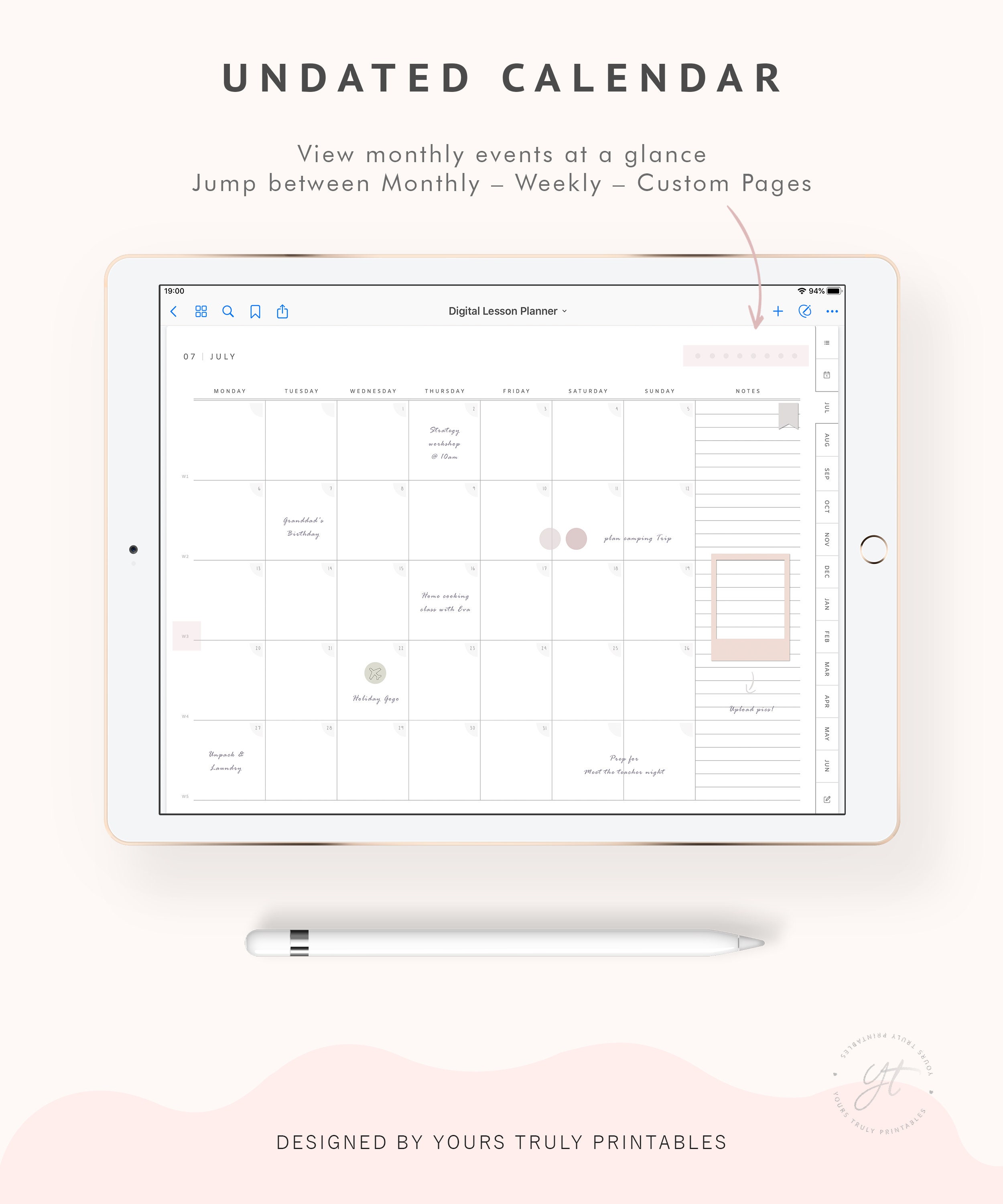 Digital Weekly Lesson Planner for Teachers – July Start – Lined ...