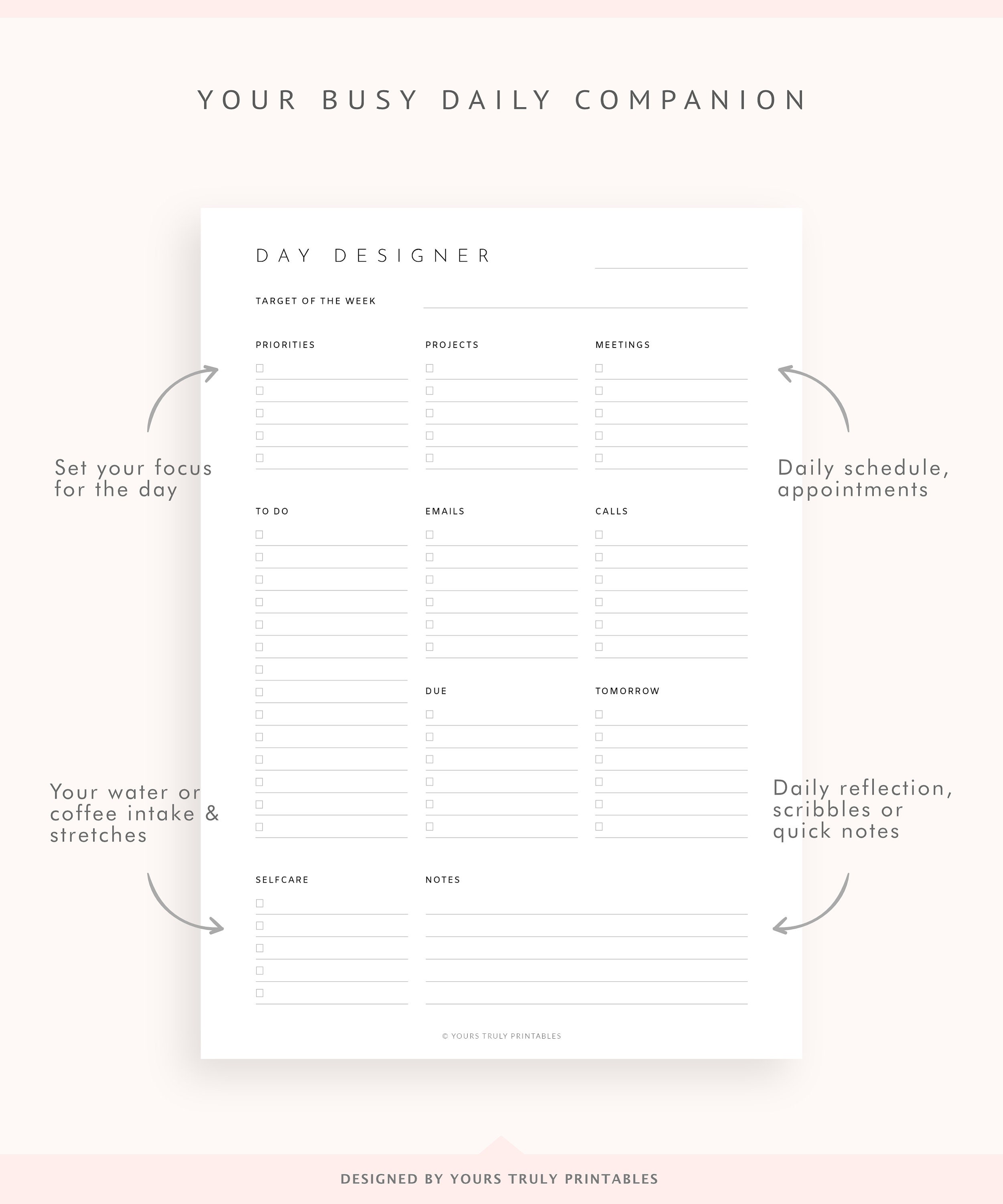 Editable Daily Work Planner Printable, Fillable Work Day Planner ...