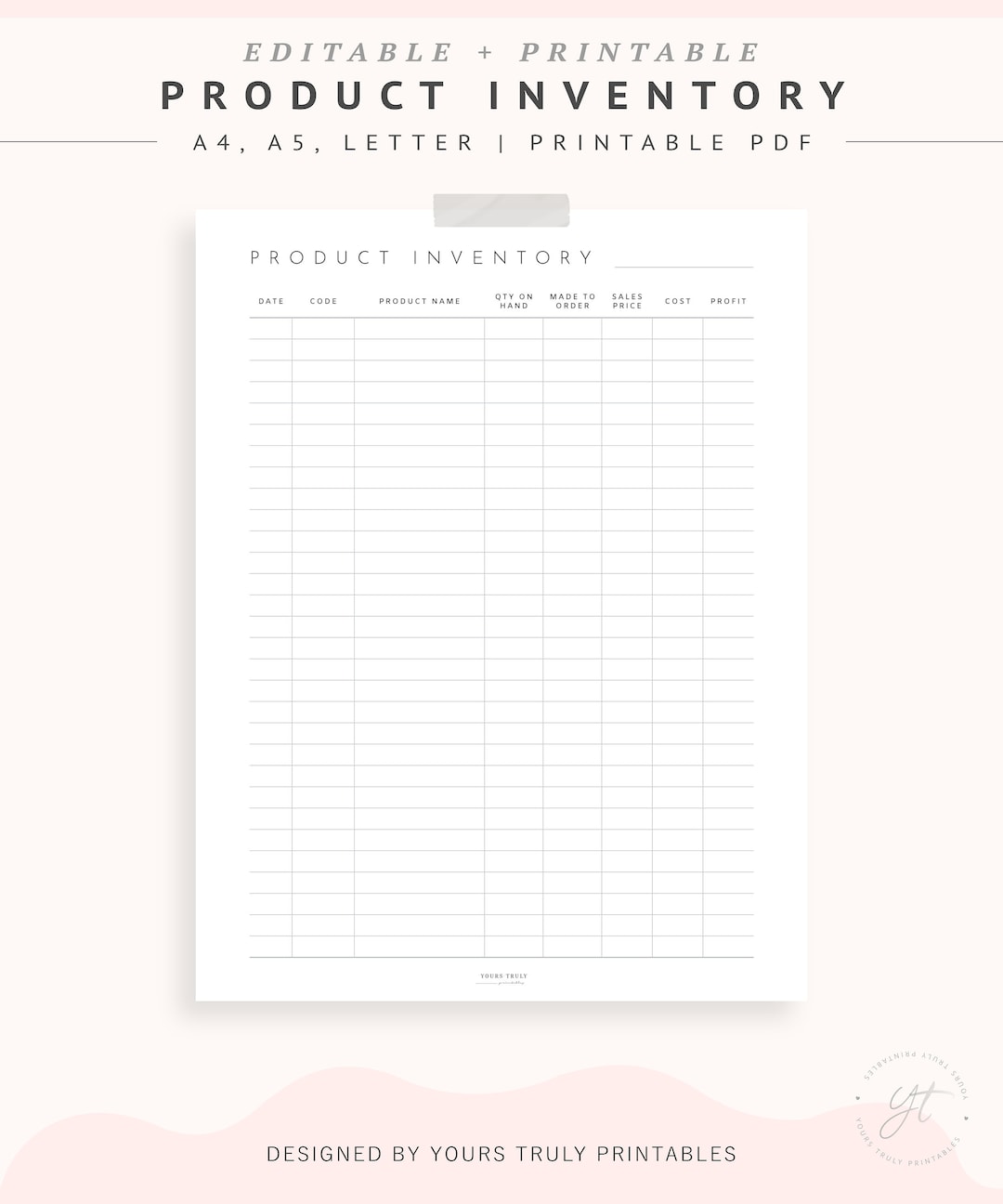 Product Inventory Sheet