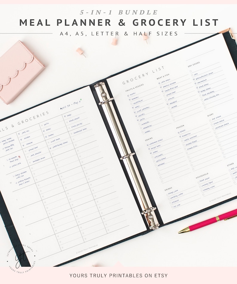 Weekly Meal Planner and Grocery Shopping List Printable, Menu Planner ...