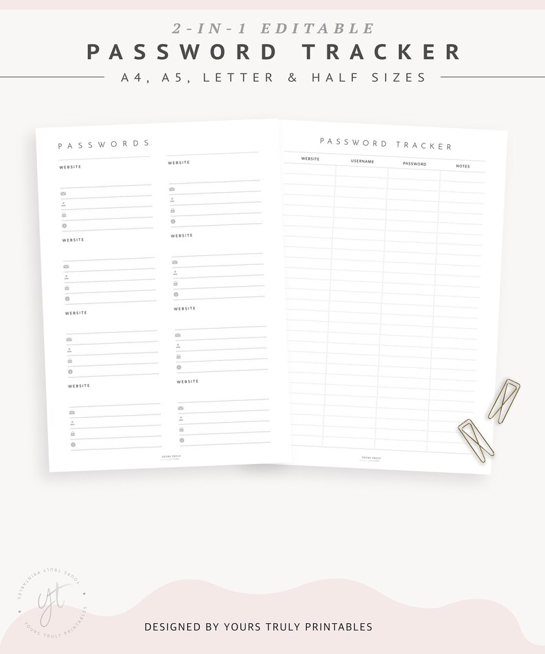 Editable Password Tracker Password Keeper Printable Password - Etsy