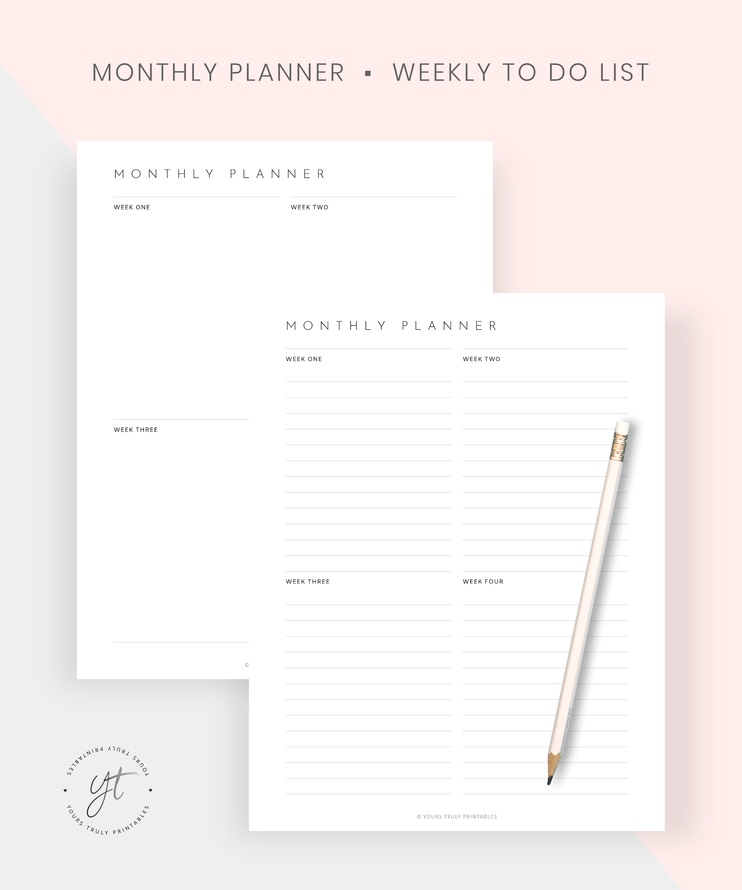 Monthly Planning Printable Monthly Planner With to Do List | Etsy UK
