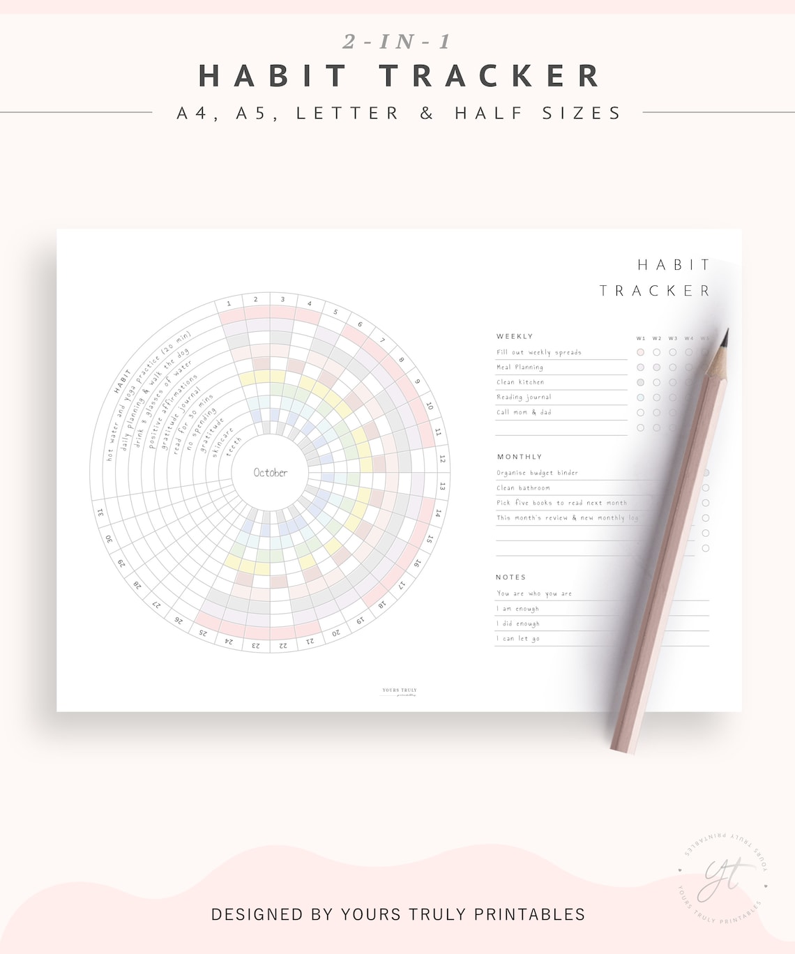 Habit Tracker Circular Printable Circle Daily Routine - Etsy Canada