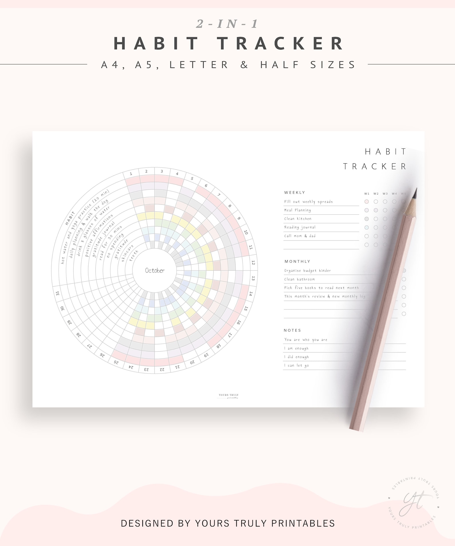 Habit Tracker Circular Printable Circle Daily Routine - Etsy UK