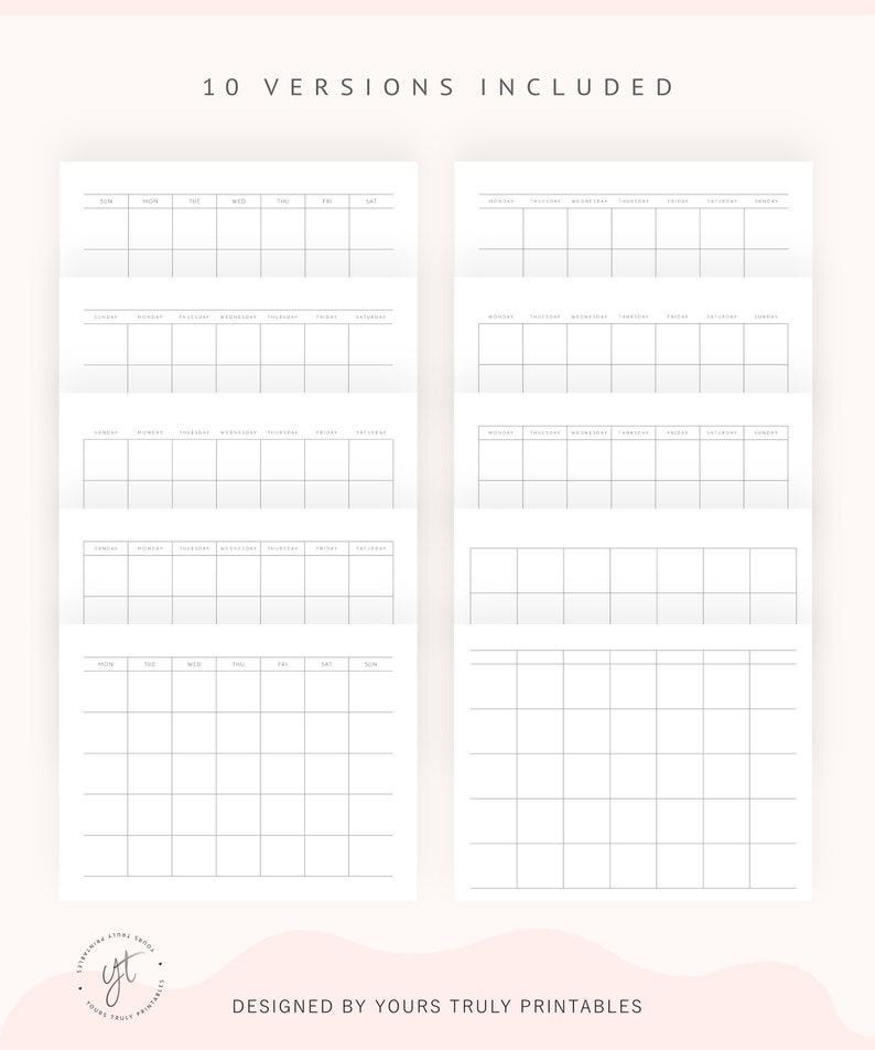 Blank Calendar Printable, Large Undated Calendar, Minimalist Calendar ...