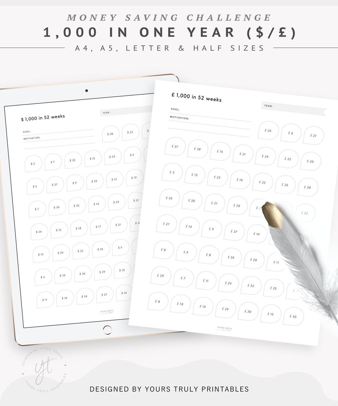 1,000 Money Savings Challenge Printables, 1K in a Year Savings Tracker ...