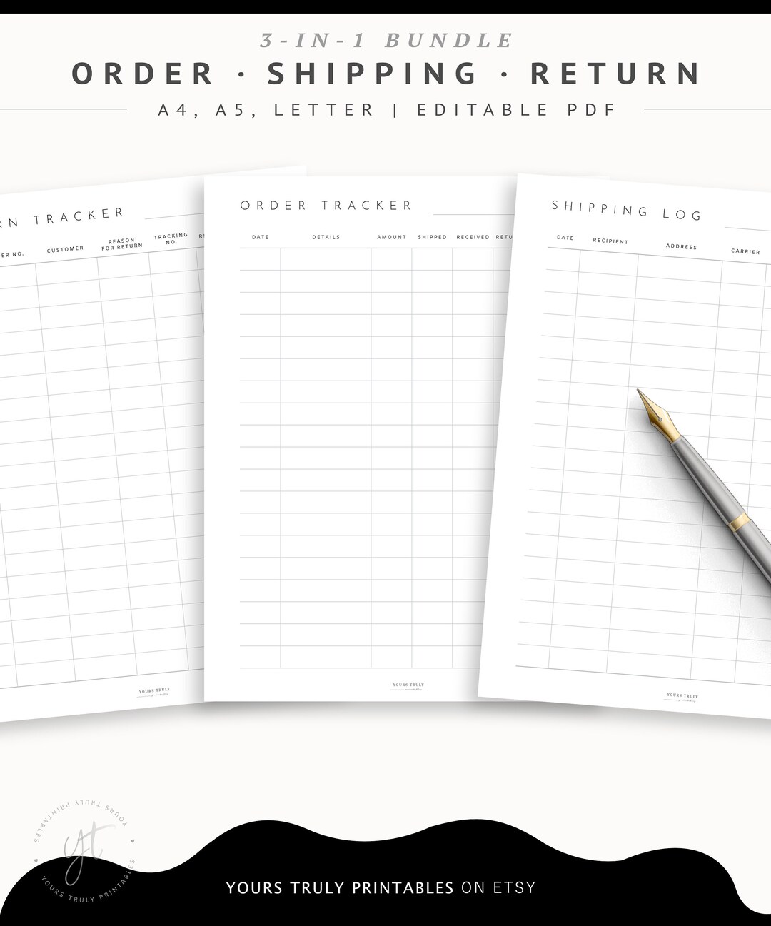 Order Tracker Printable Bundle – Shipping Log, Sales Order, Return ...