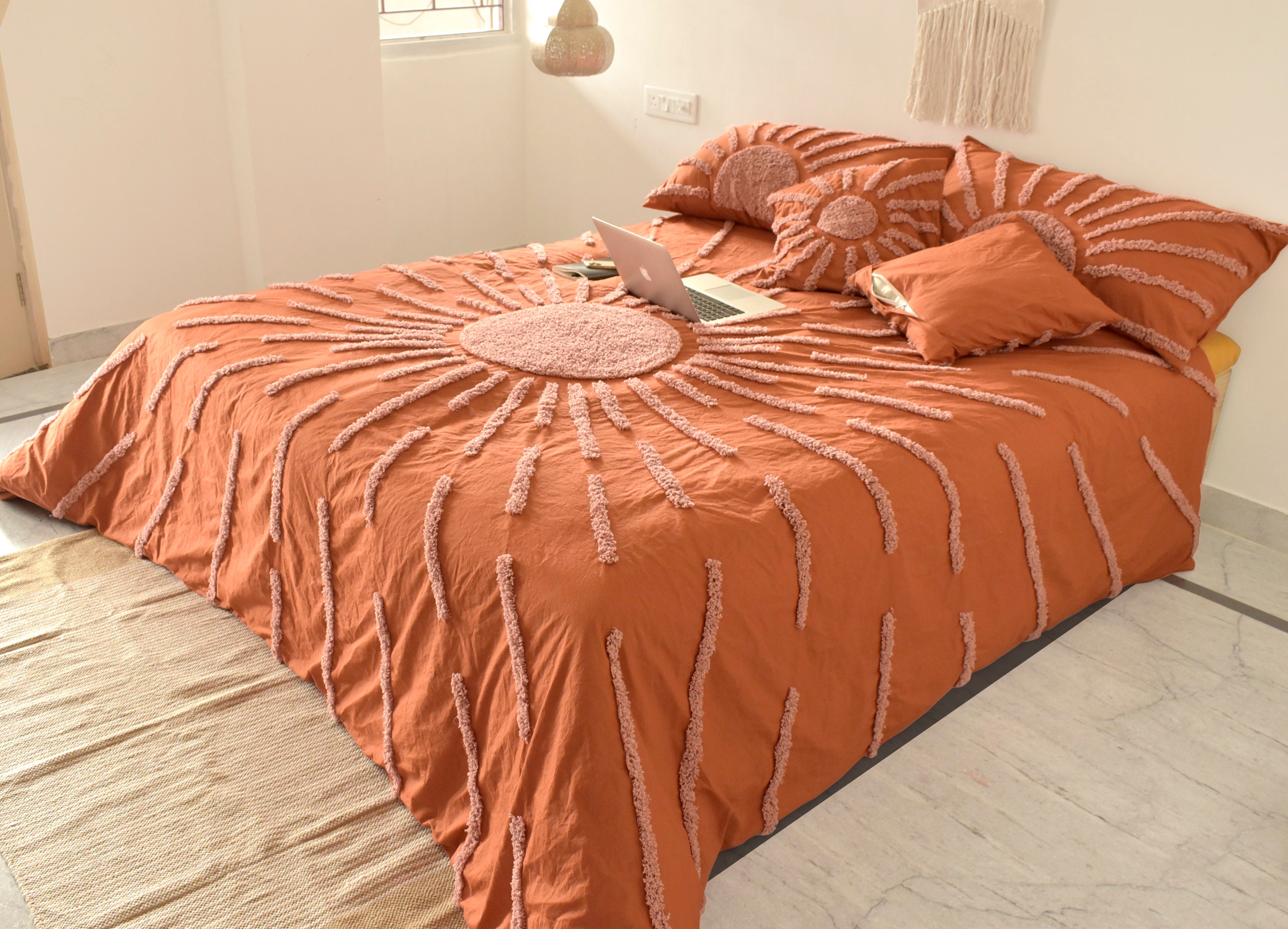 Burnt Orange Duvet Cover, Tufted Duvet Cover Set for Luxury Living ...