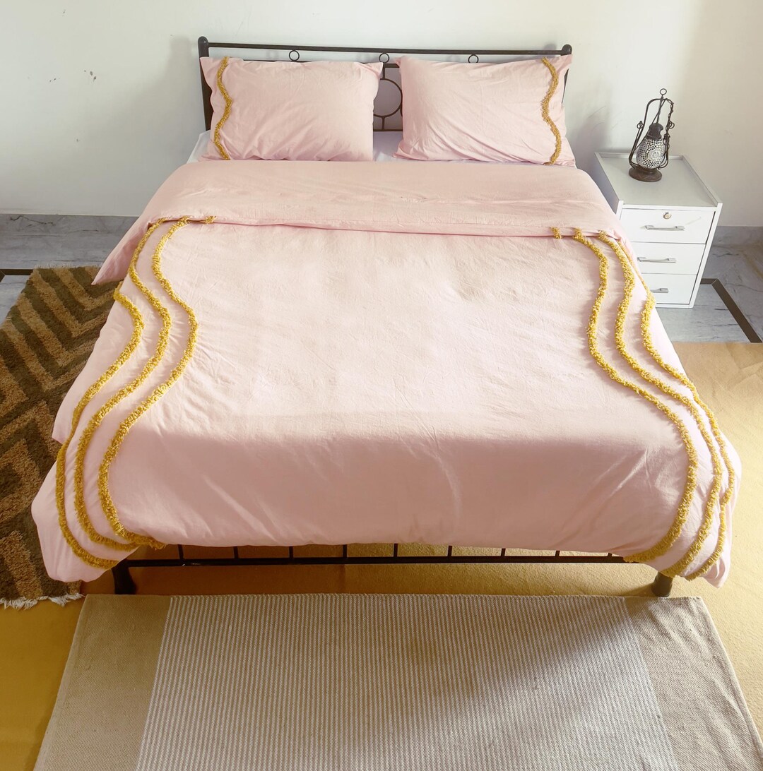 Light Pink Tufted Duvet Cover, Cotton Bedding Set Comforter Cover Twin ...