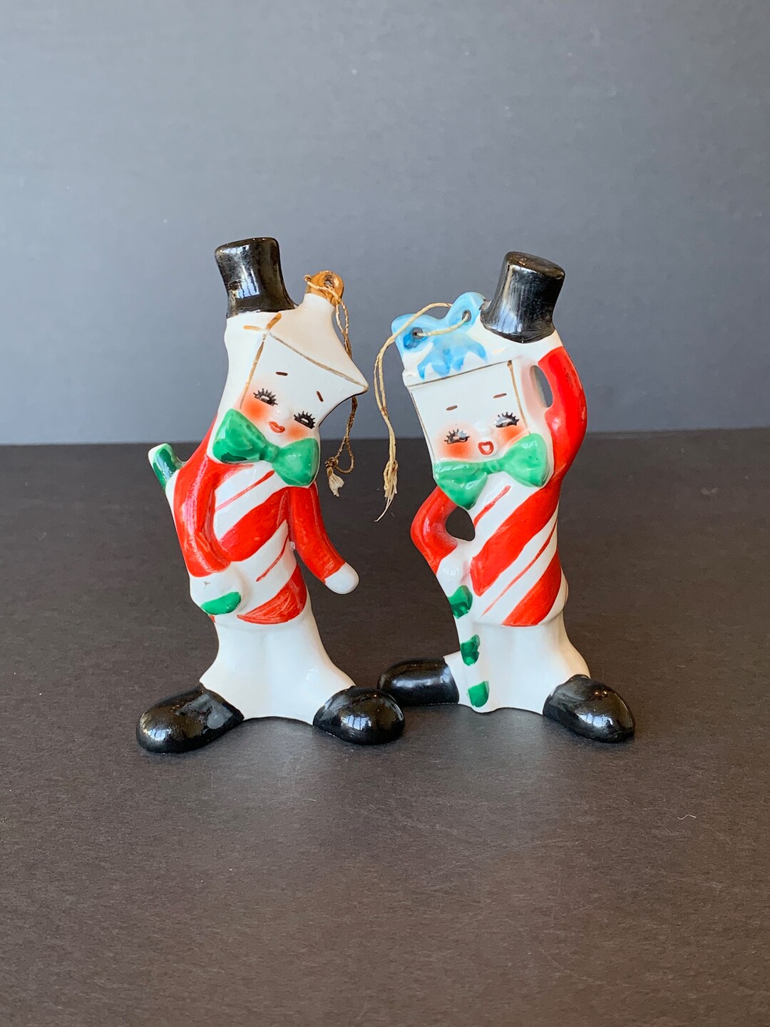 Vintage Pair of Candy Cane Stripe Ceramic Lamp Post People - Etsy