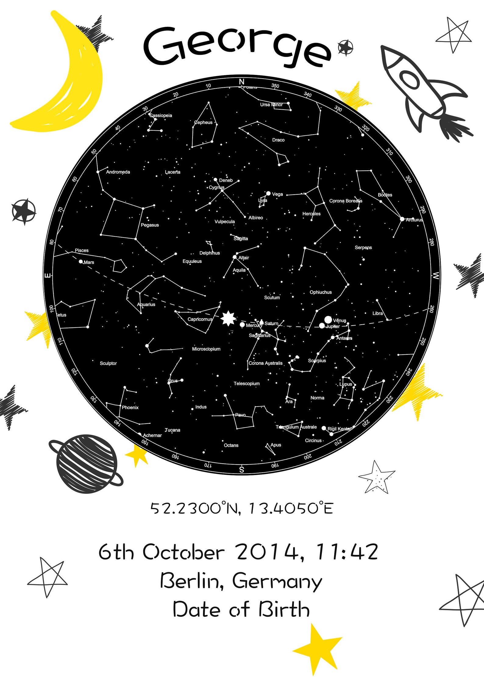 Baby Star Map,custom Star Map, Custom Sky Map, Personalized Sky Map ...