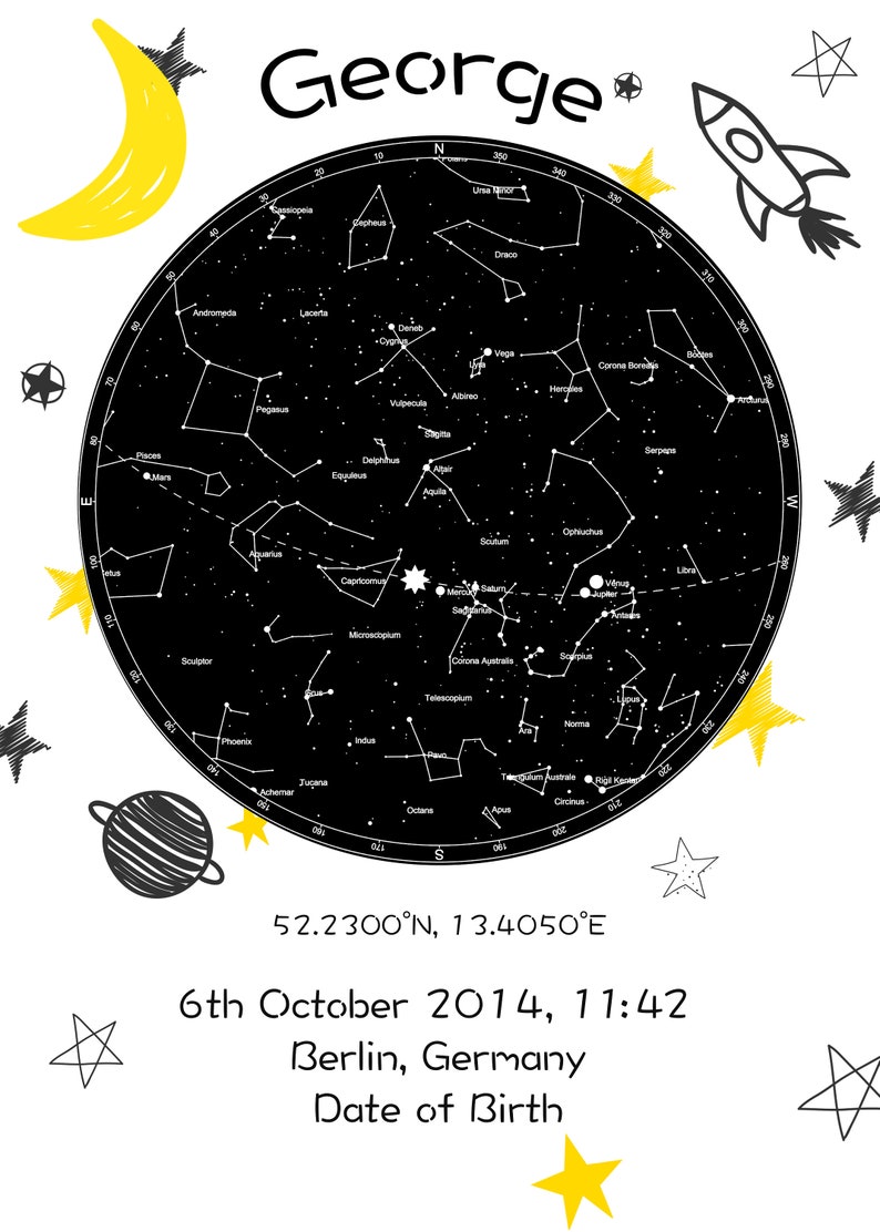 Baby Star Map,custom Star Map, Custom Sky Map, Personalized Sky Map ...