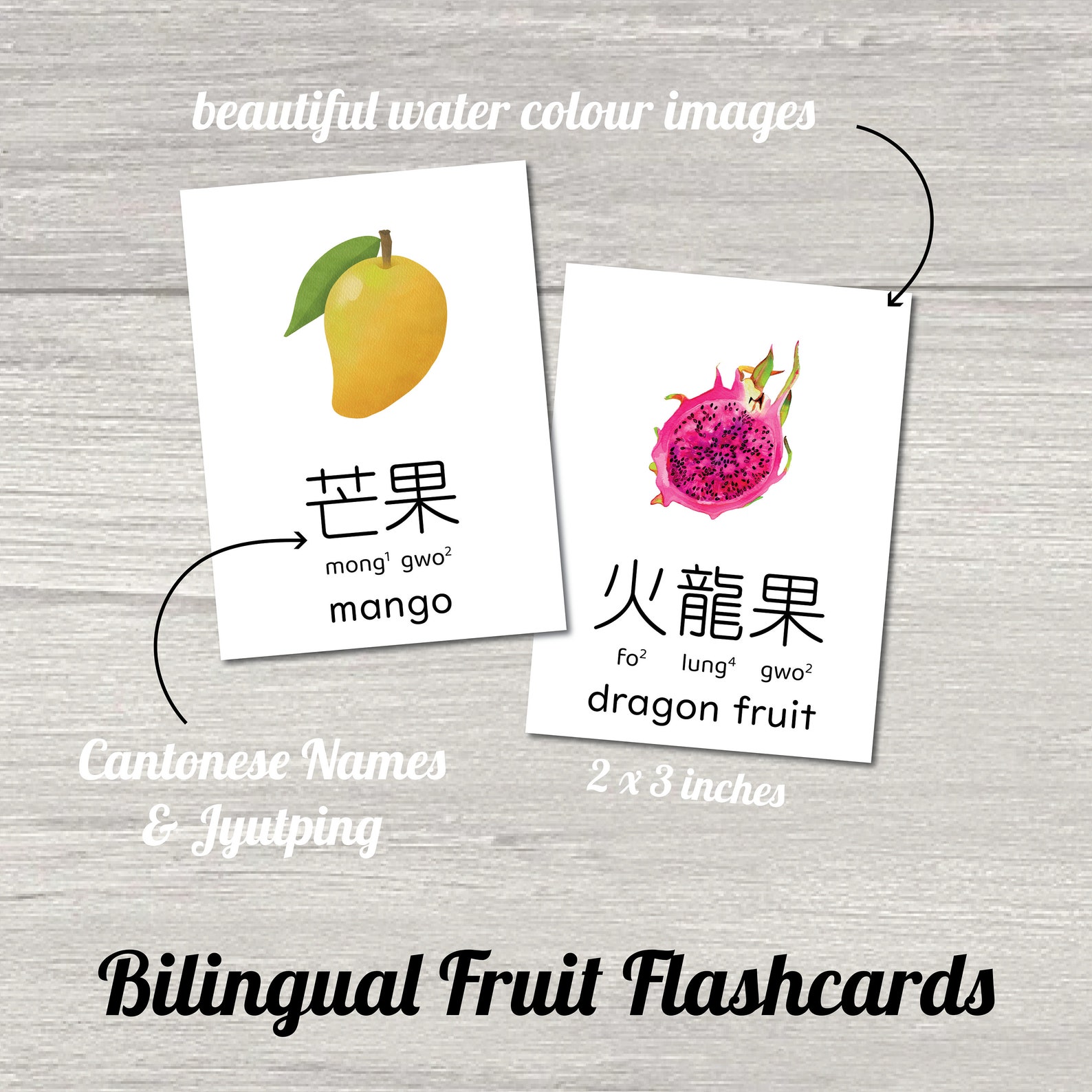 Bilingual Cantonese Chinese Fruit Flashcards Traditional Characters ...