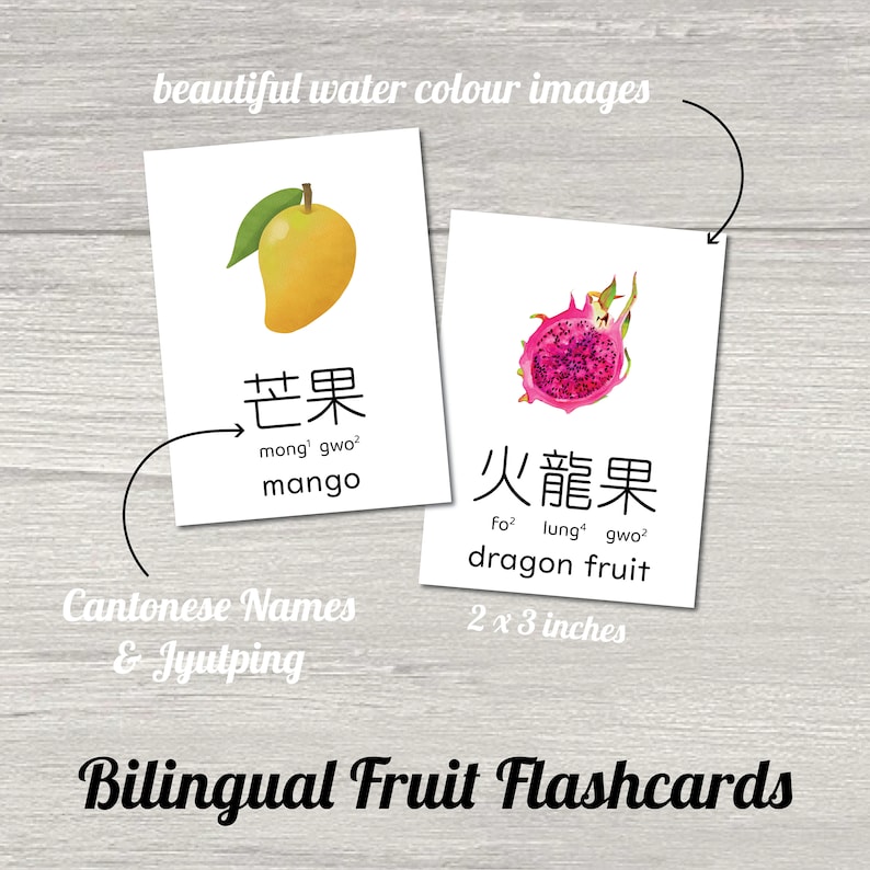 Bilingual Cantonese Chinese Fruit Flashcards Traditional Characters ...