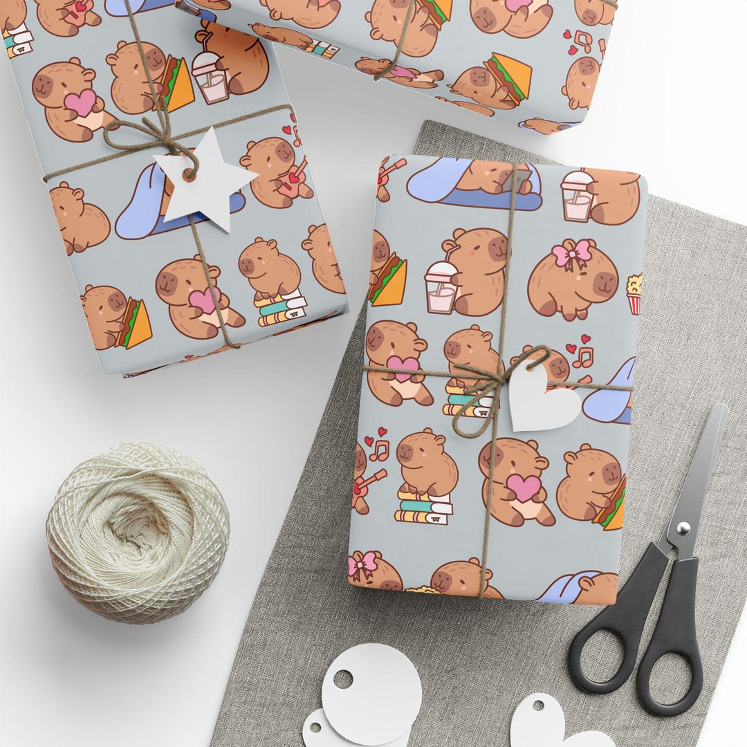 Capybara Wrapping Paper, Lavender Blue Cute Adorable Animal Gift Wrap ...