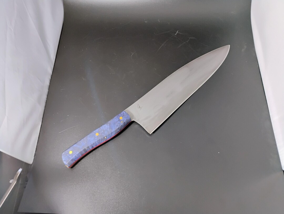 Large Chef's Knife, Hamon W2 High Carbon Steel, Dyed Stabilized Box ...