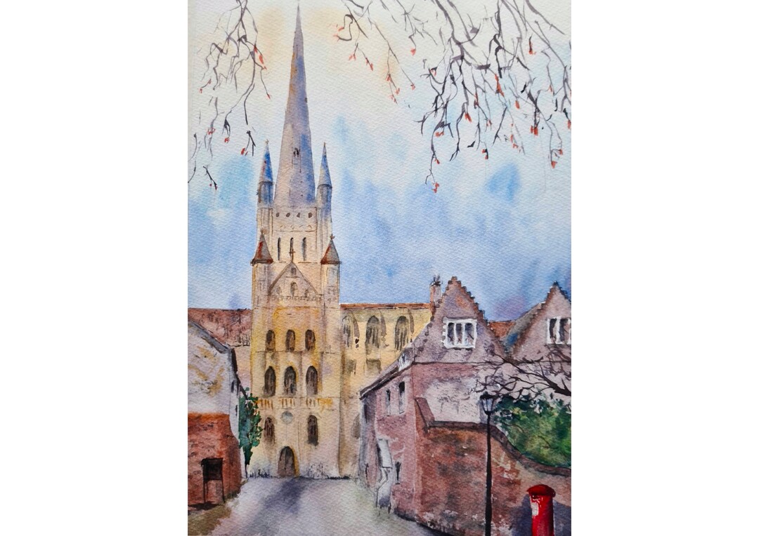 Norwich Cathedral Fine Art Print of Original Watercolour Painting ...