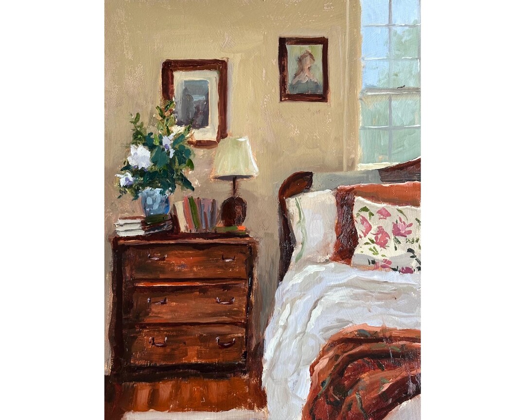 Oil Painting of a Traditionally Furnished Bedroom Interior - Etsy Canada
