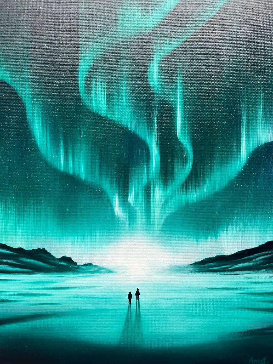 Original Northern Lights Oil Painting: Aurora Borealis Artwork (30x40cm ...