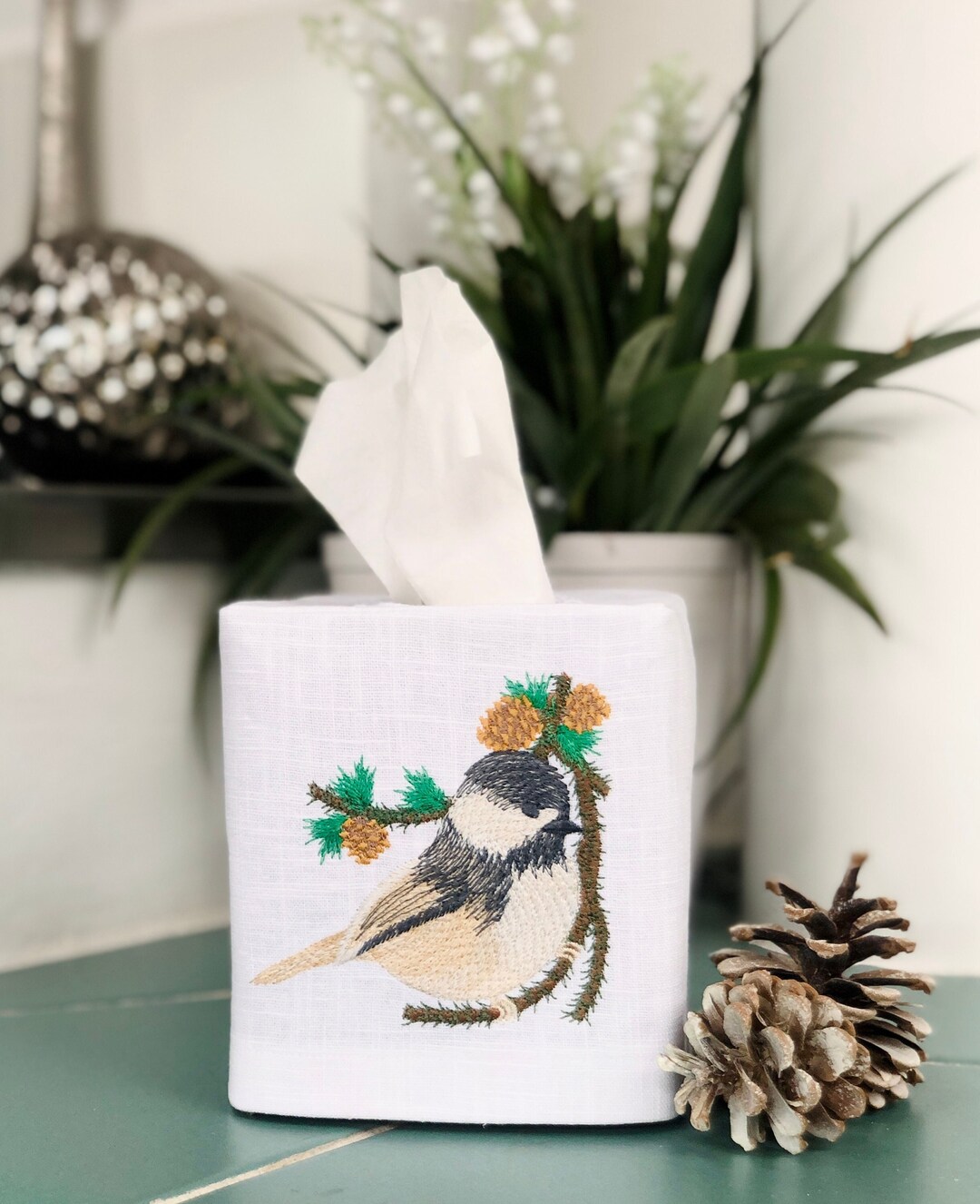 Linen Tissue Box Cover, Monogrammed Tissue Case, Minimalist ...