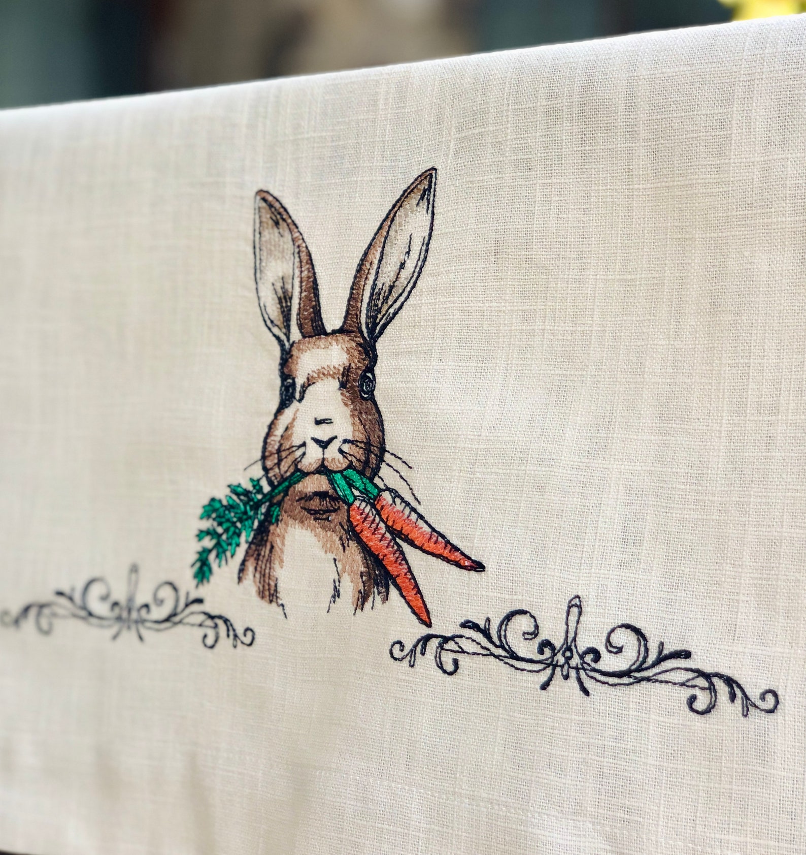 Embroidered Easter Table Runner Beige Linen Mr Bun Carrot - Etsy