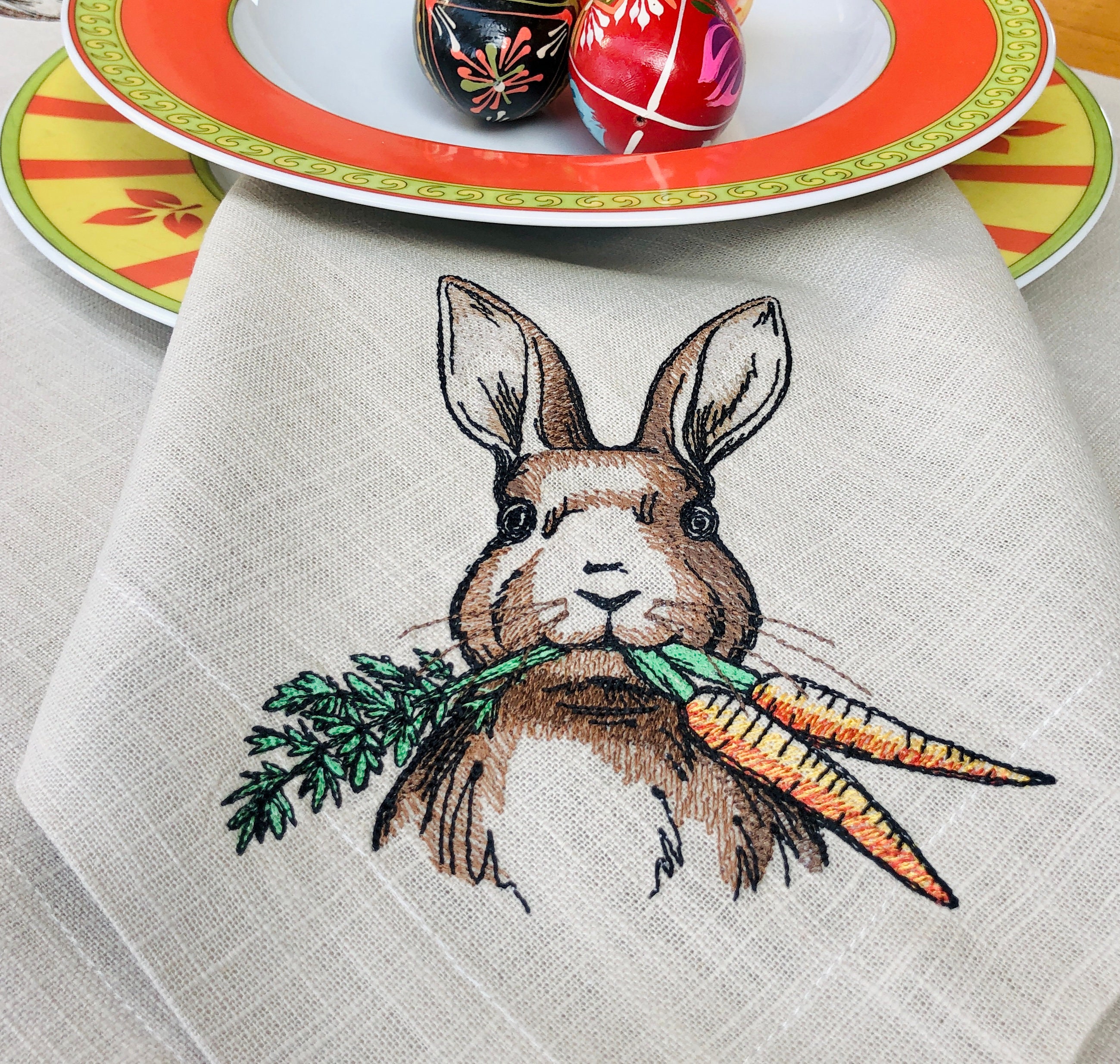 Embroidered Easter Table Runner Beige Linen Mr Bun Carrot - Etsy