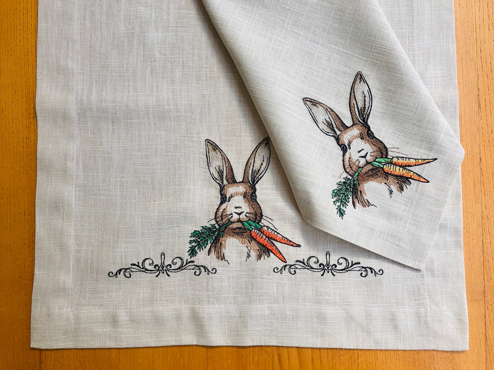 Embroidered Easter Table Runner Beige Linen Mr Bun Carrot - Etsy