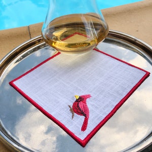 Embroidered Cardinal Cocktail Napkins, Bird Coasters, Bird Lover Gift ...
