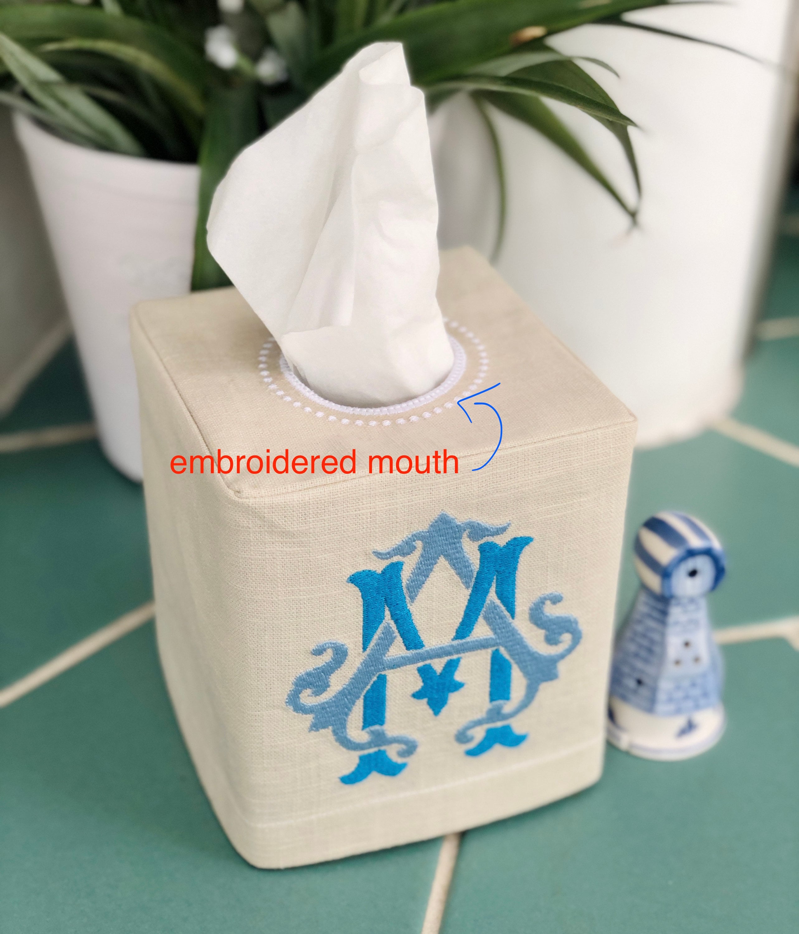 Monogrammed Linen Tissue Box Cover: Rustic Farmhouse Decor - Etsy